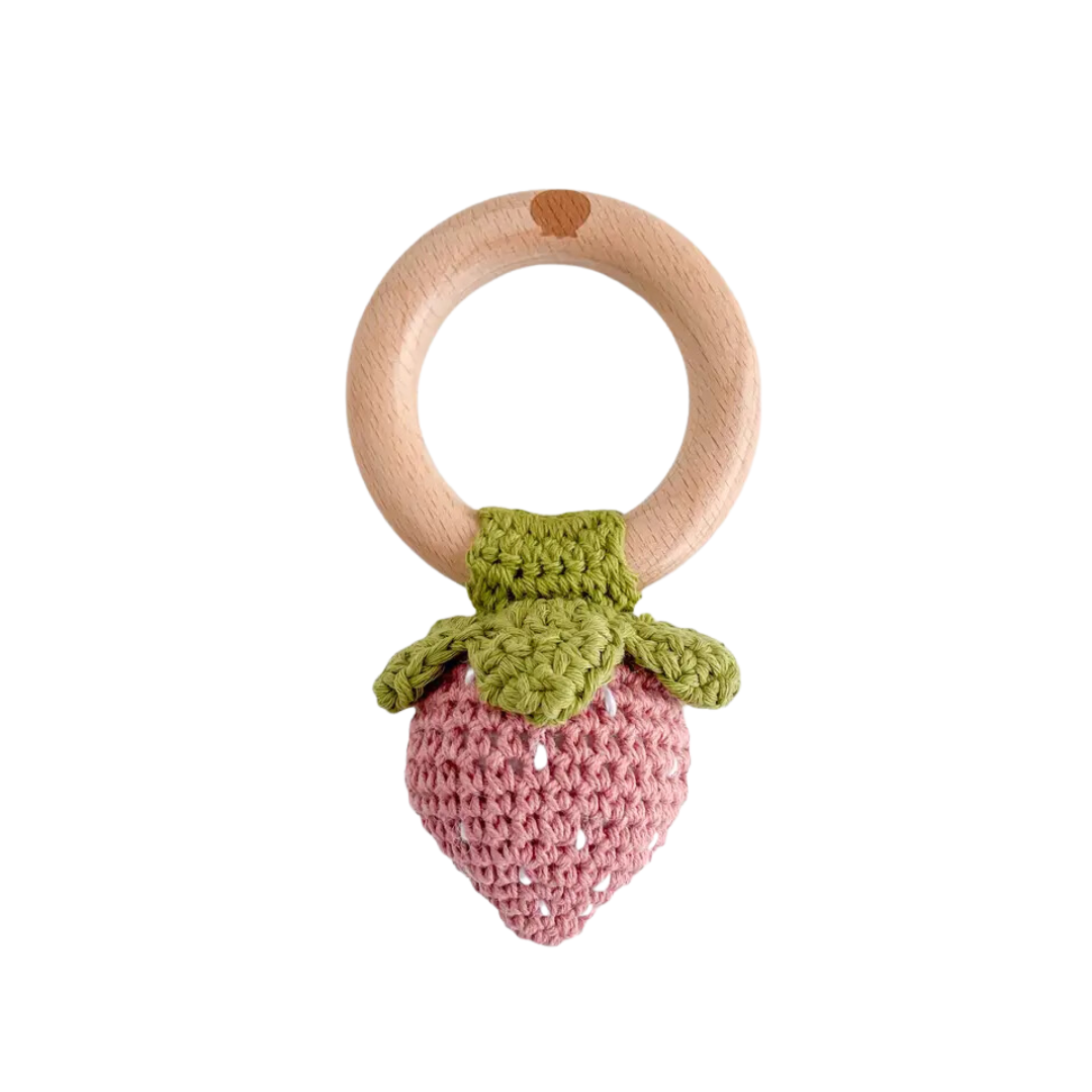 Cotton Crochet Rattle Teether - Pink Strawberry by The Blueberry Hill ...