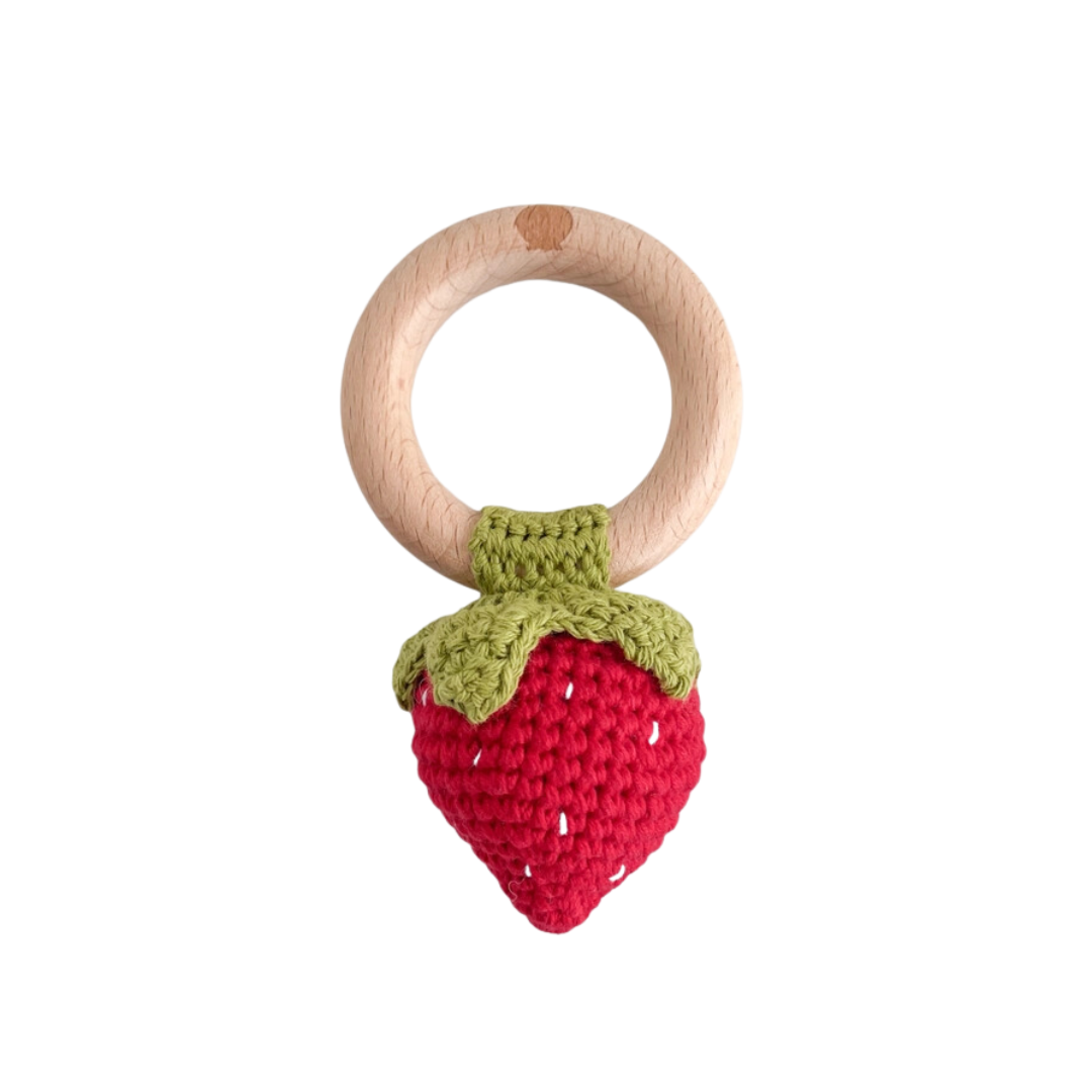 Cotton Crochet Rattle Teether - Red Strawberry by The Blueberry Hill ...
