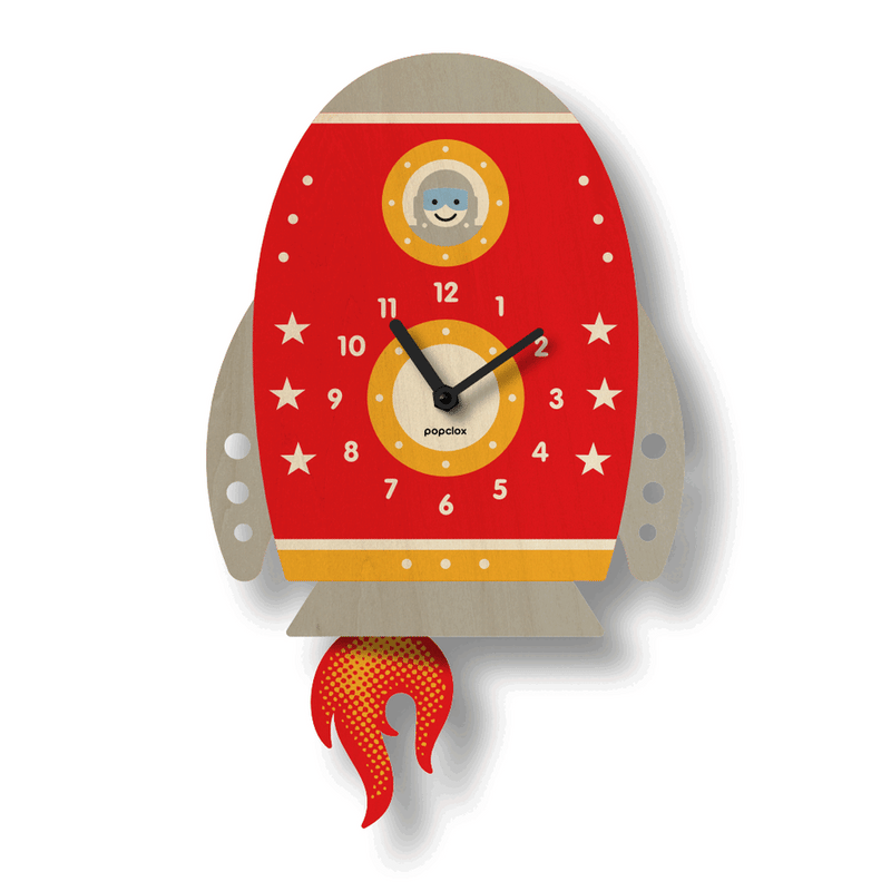 Rocket Wood Pendulum Clock by Popclox – Pacifier Kids Boutique