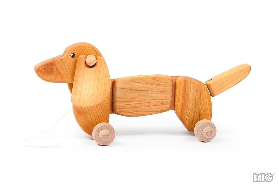 Wooden Dachshund Dog Pull/Push Along Toy in Natural by Little Poland G ...