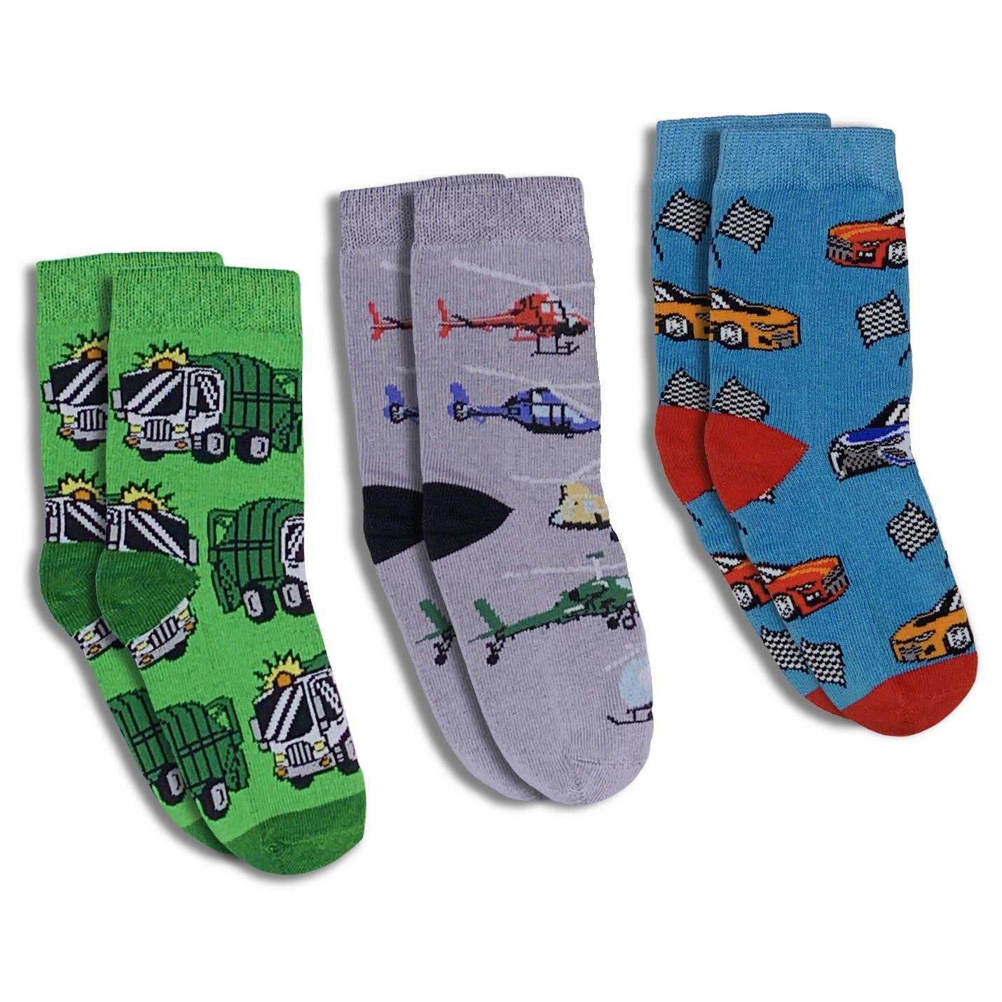 Trucks, Helicopters and Race Cars Kids Socks - 3 Pack by Good Luck Soc ...