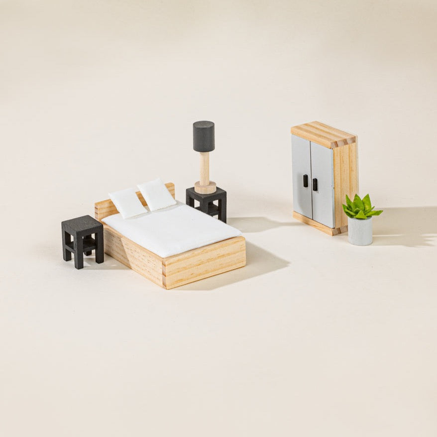 Wooden Doll House Master Bedroom Furniture and Accessories - 9 Pieces ...
